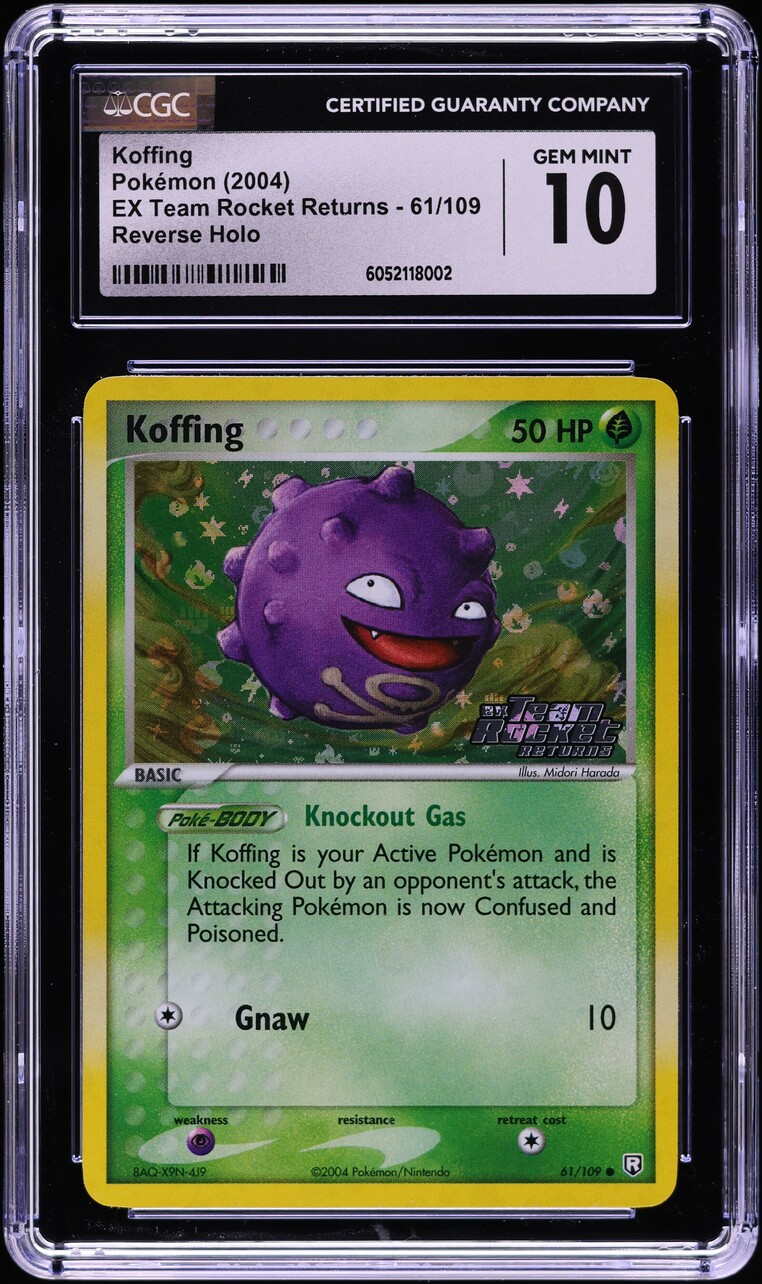 2004 Pokemon EX Team Rocket Returns Reverse Holo Koffing #61 CGC 10 GEM ...