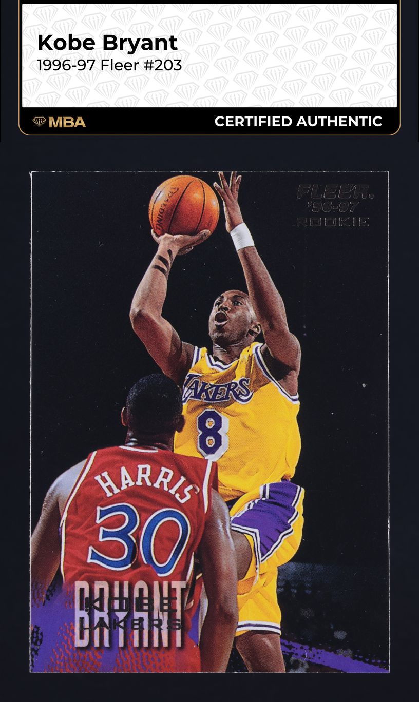 1996 Fleer Basketball Kobe Bryant ROOKIE #203 MBA AUTH on Fanatics Collect