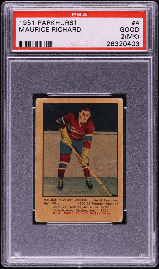 1951 Parkhurst Maurice 'Rocket' Richard ROOKIE #4 PSA 2(mk) GD on ...