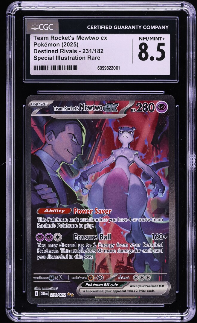 2025 Pokemon SV Destined Rivals SIR Team Rocket's Mewtwo ex #231 CGC 8.5 NM-MT+ on Fanatics Collect