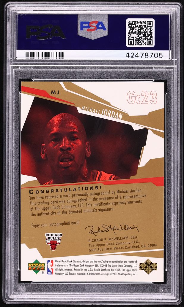 2003 Black Diamond 24 Karat Signatures Michael Jordan AUTO #MJ PSA 10 ...