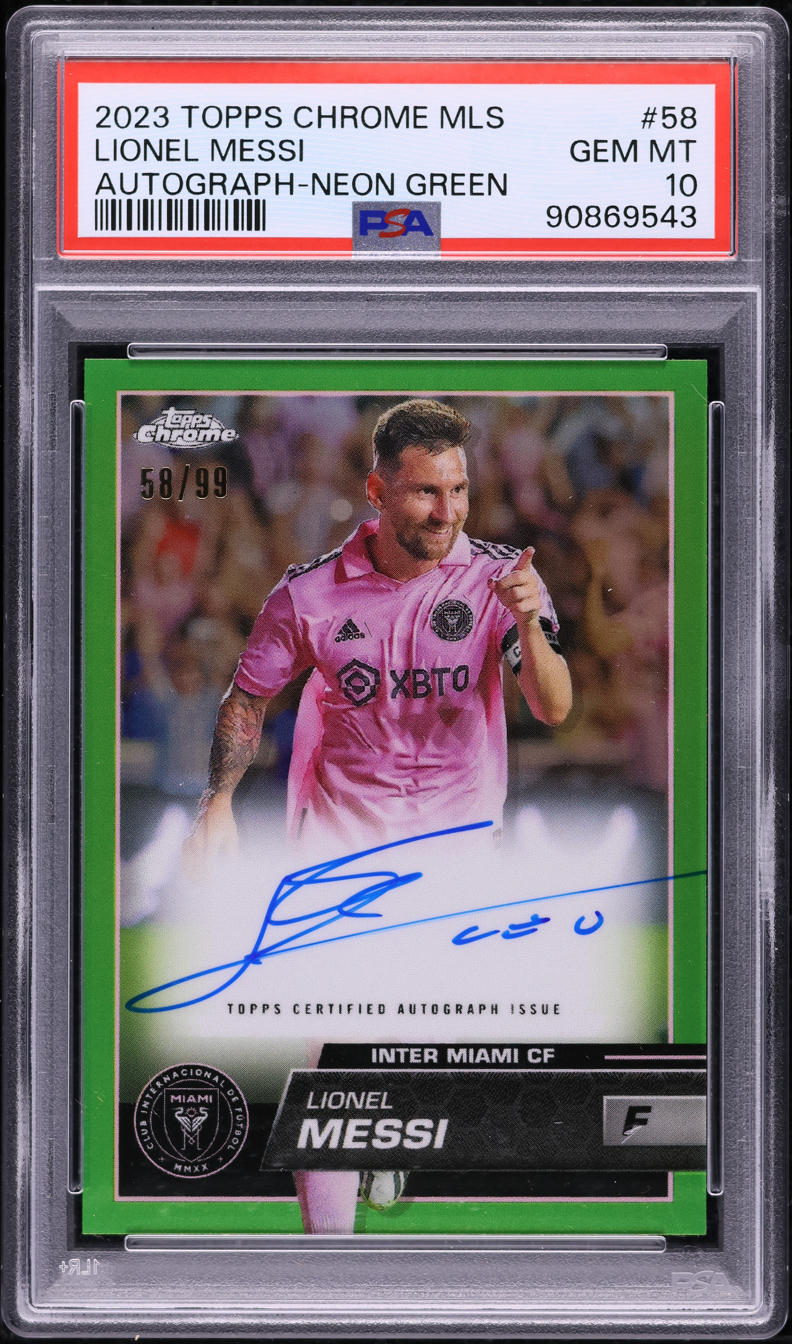 2023 Topps Chrome MLS Neon Green Refractor Lionel Messi AUTO /99 #58 ...