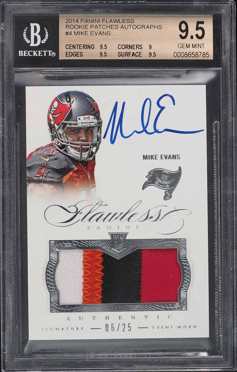 2014 Panini Flawless Mike Evans ROOKIE PATCH AUTO /25 #4 BGS 9.5 GEM ...