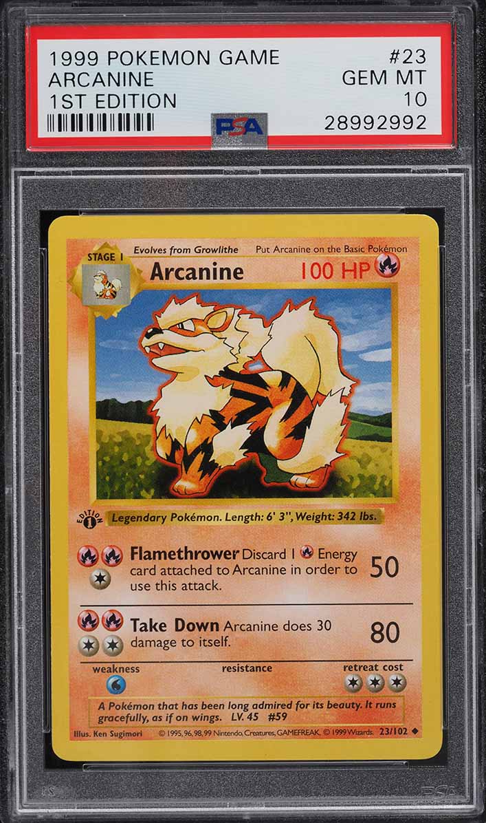 1999 Pokemon Base Set Shadowless 1st Edition Arcanine #23 PSA 10 GEM ...