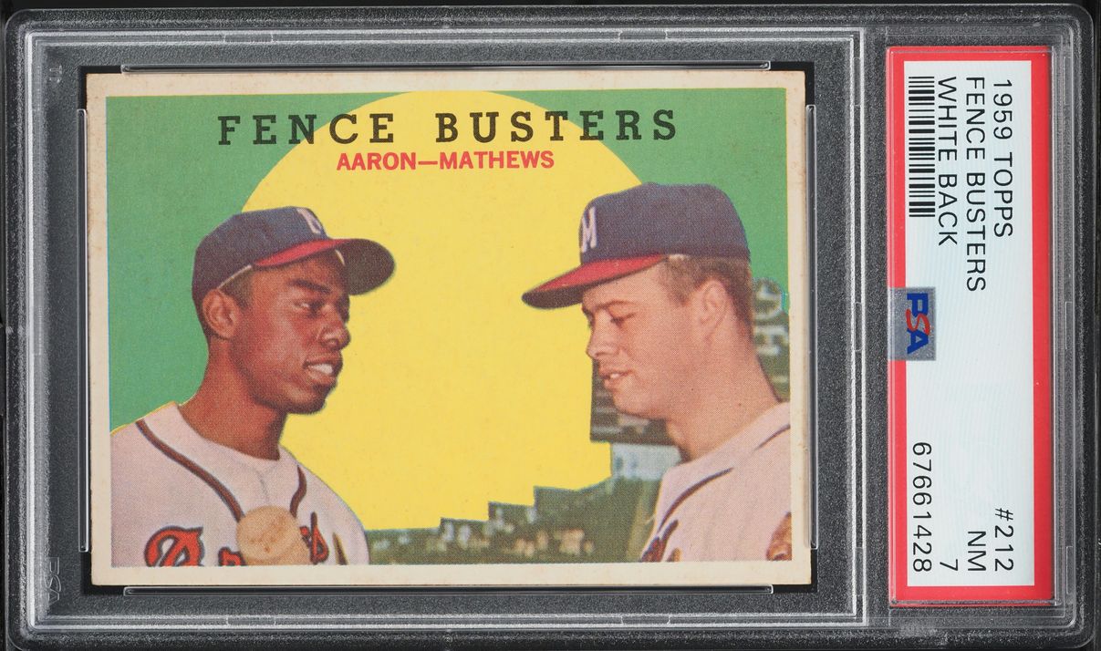 1959 Topps Hank Aaron & Eddie Matthews FENCE BUSTERS, WHITE BACK #212 ...