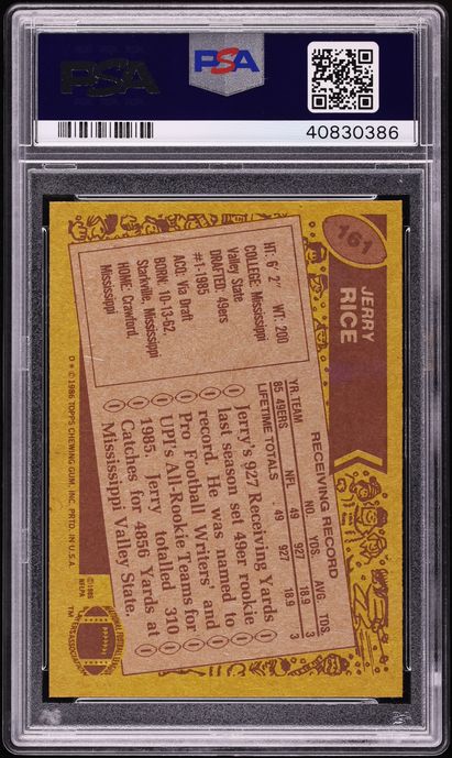 1986 Topps Football Jerry Rice ROOKIE AUTO DNA 10 #161 PSA 9 MINT on ...