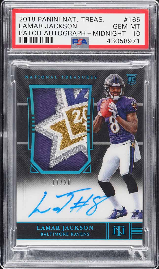 2018 National Treasures Midnight Lamar Jackson ROOKIE PATCH AUTO /20 ...