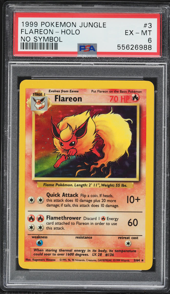 1999 Pokemon Jungle No Symbol Holo Flareon #3 PSA 6 EXMT on Fanatics ...