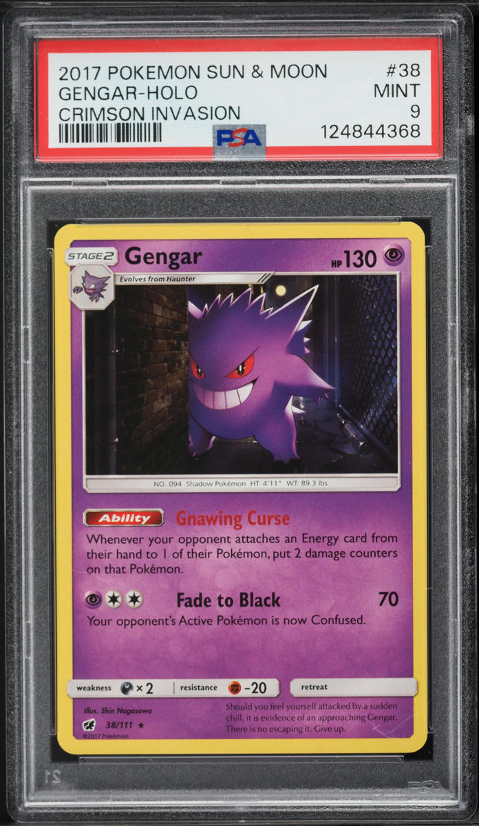 2017 Pokemon Sun & Moon Crimson Invasion Holo Gengar #38 PSA 9 MINT on ...