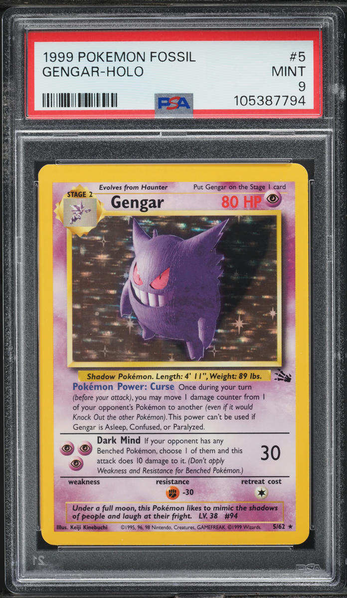 1999 Pokemon Fossil Holo Gengar #5 PSA 9 MINT on Fanatics Collect