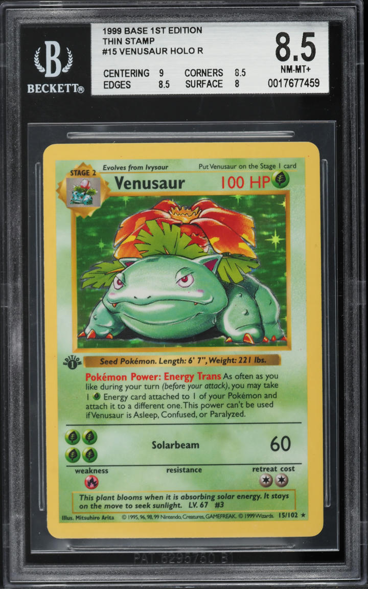1999 Pokemon Base Set Shadowless 1st Ed Thin Stamp Holo Venusaur #15 ...