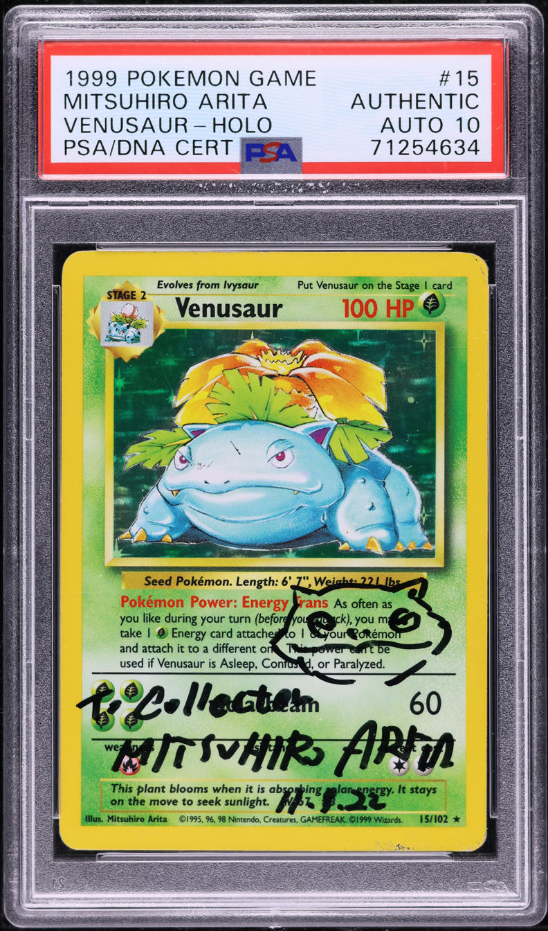 1999 Pokemon Base Set Holo Venusaur Mitsuhiro Arita AUTO DNA 10 #15 PSA ...
