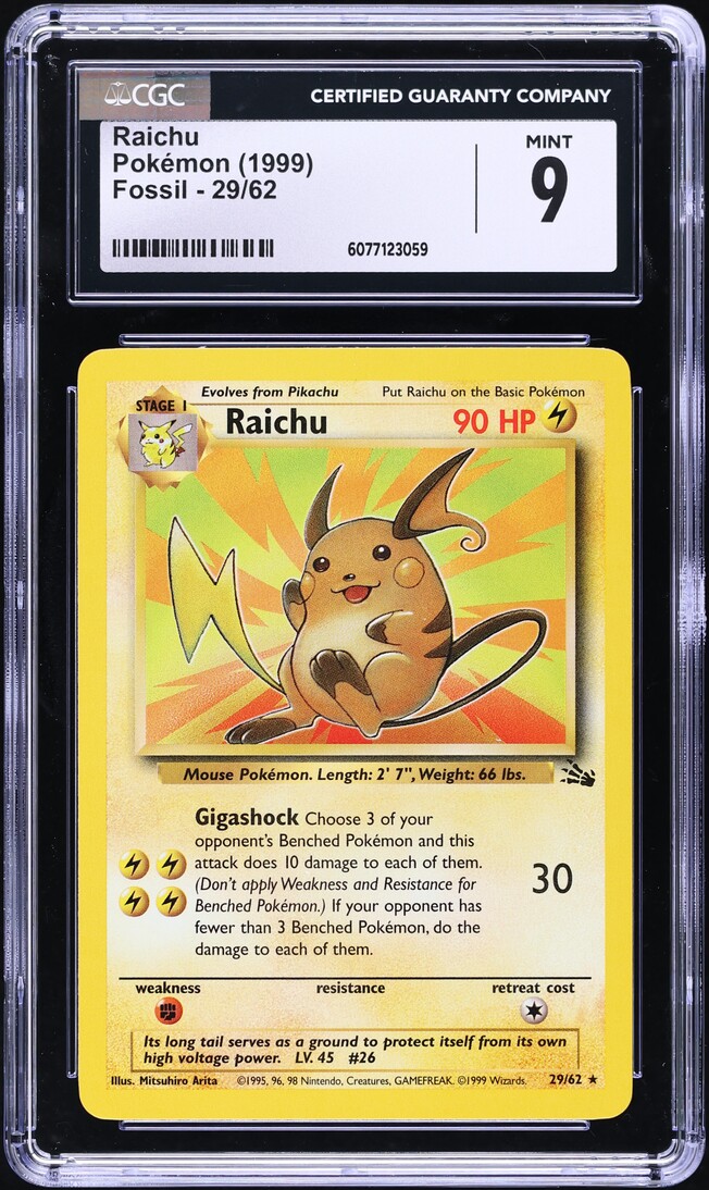 1999 Pokemon Fossil Raichu #29 CGC 9 MINT on Fanatics Collect