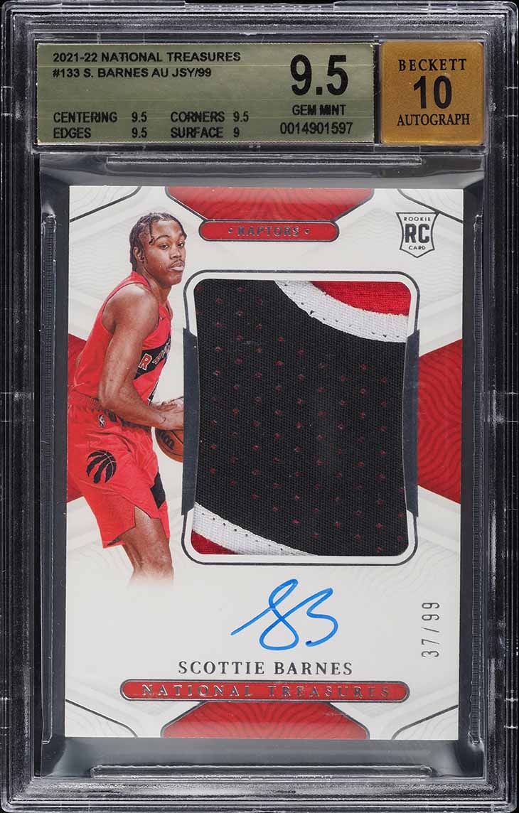 2021 National Treasures Scottie Barnes ROOKIE PATCH AUTO /99 #133 BGS 9 ...
