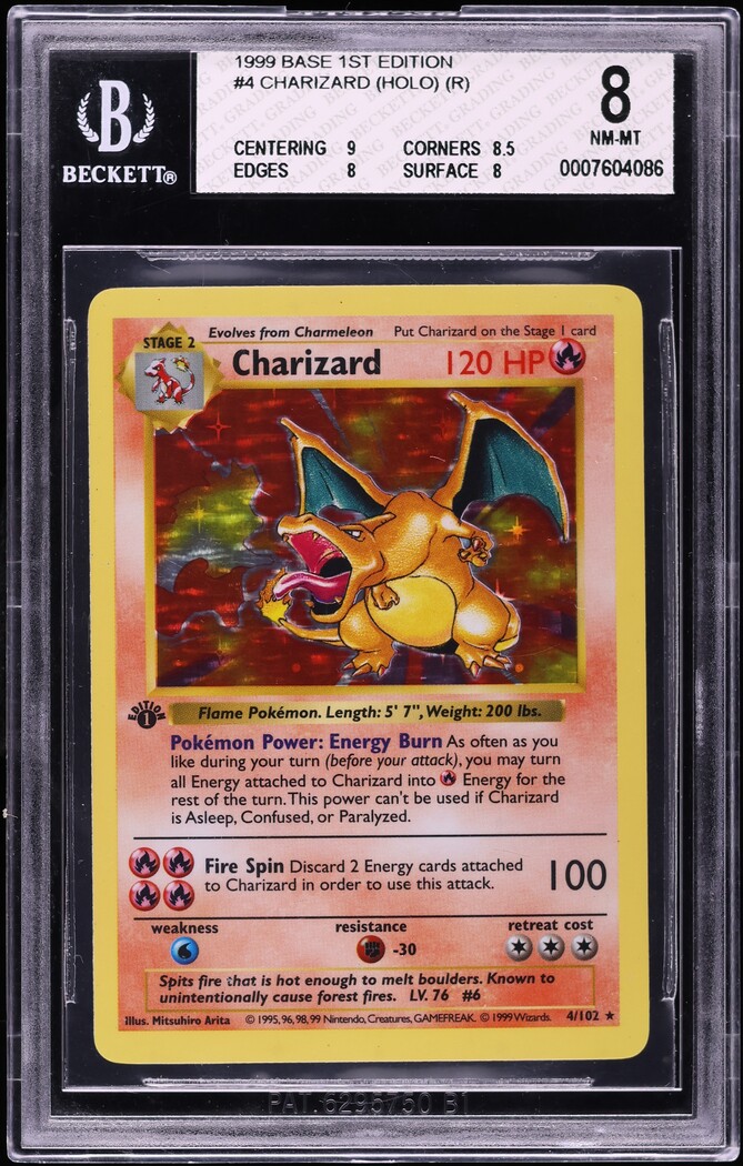 1999 Pokemon Base Set Shadowless 1st Edition Holo Charizard #4 BGS 8 NM ...