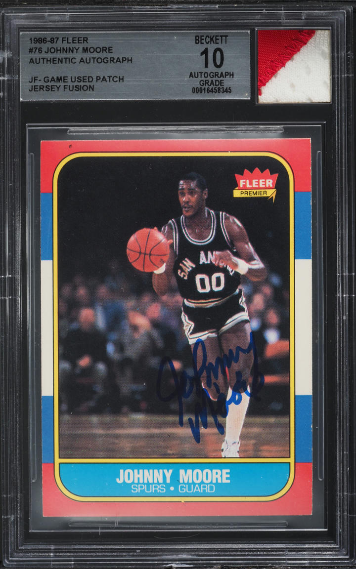1986 Fleer Basketball Johnny Moore GAME USED PATCH AUTO #76 BGS AUTH on ...