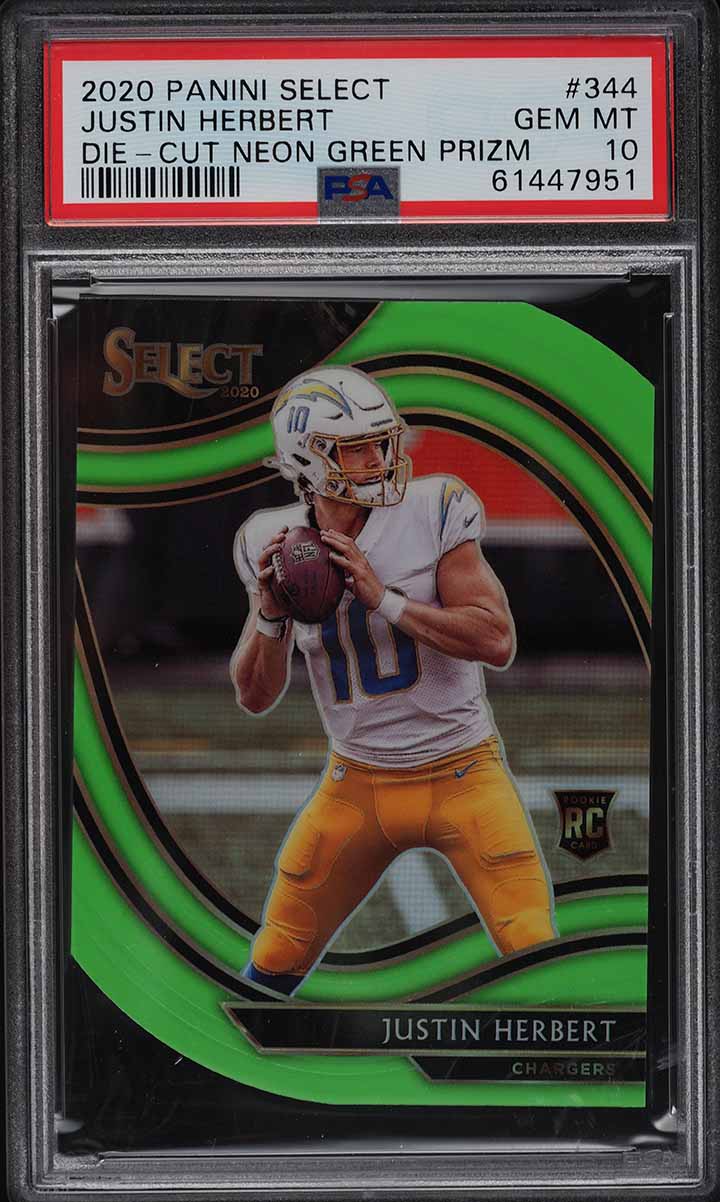 2020 Select Field Level Neon Green Die-Cut Justin Herbert ROOKIE RC ...
