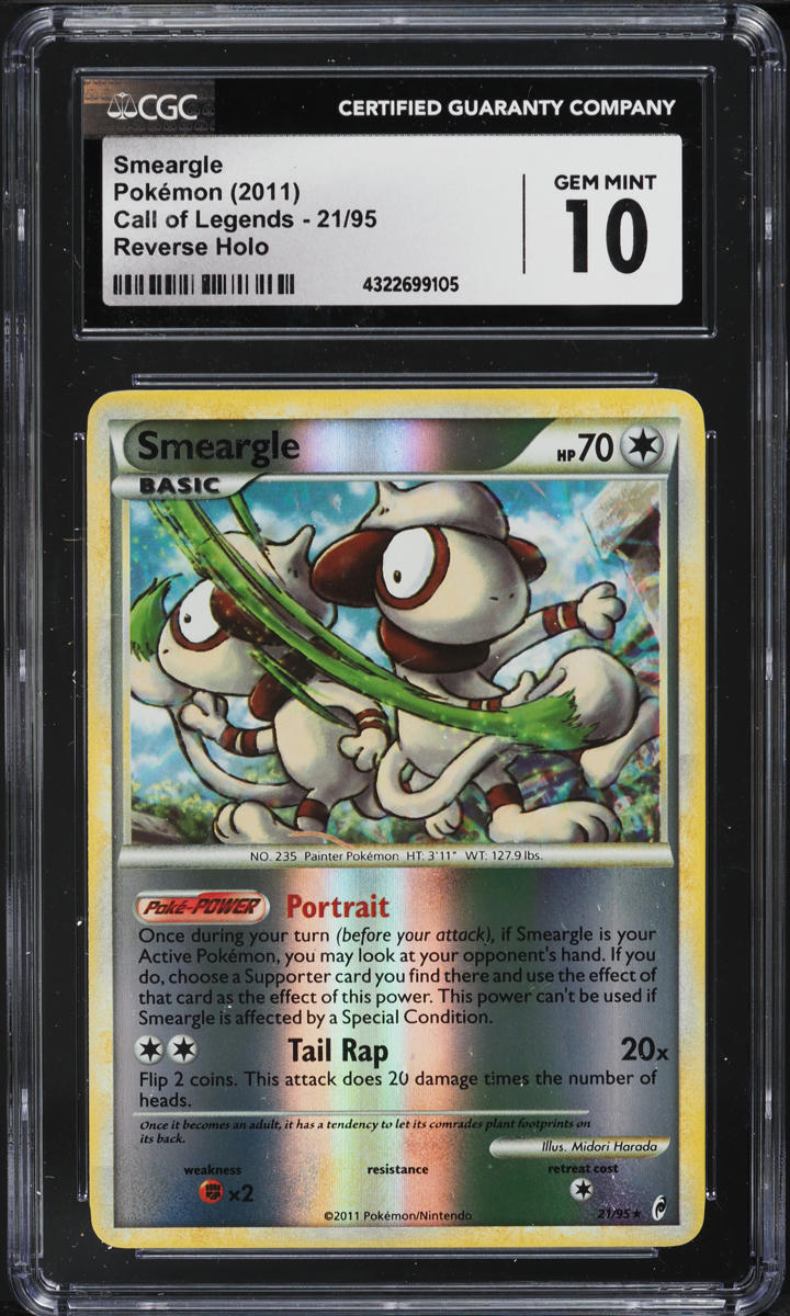 2011 Pokemon Call Of Legends Reverse Holo Smeargle #21 CGC 10 GEM MINT ...
