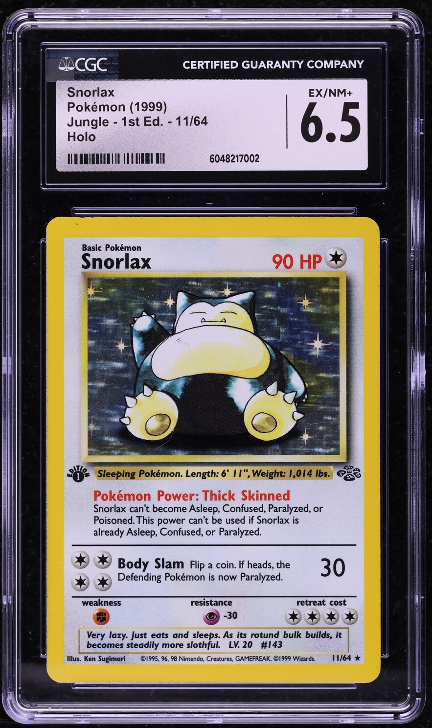 1999 Pokemon Jungle 1st Edition Holo Snorlax #11 CGC 6.5 EXMT+ on ...