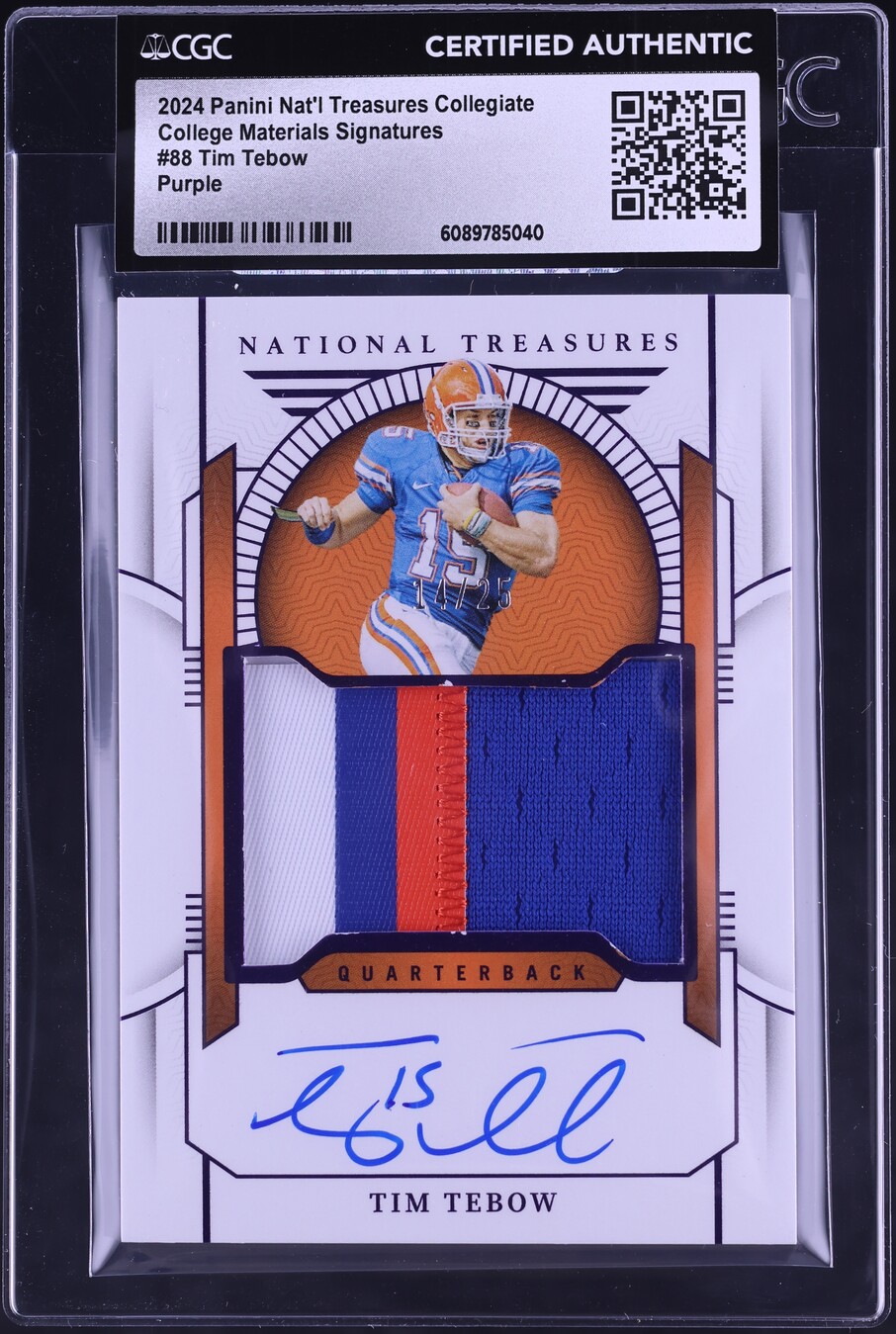 2024 National Treasures Collegiate College Purple Tim Tebow PATCH AUTO ...