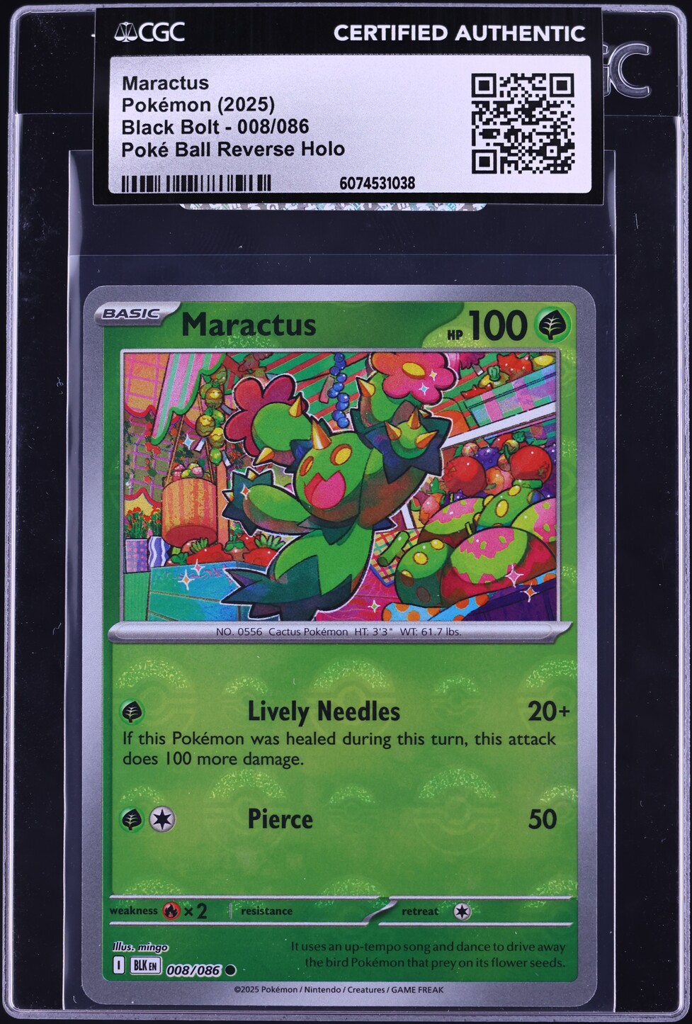 2025 Pokemon SV Black Bolt Poke Ball Reverse Holo Maractus #8 CGC AUTH ...