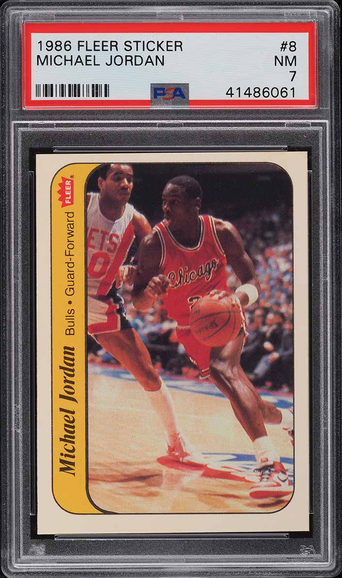 1986 Fleer Sticker Michael Jordan ROOKIE #8 PSA 7 NRMT on Fanatics Collect