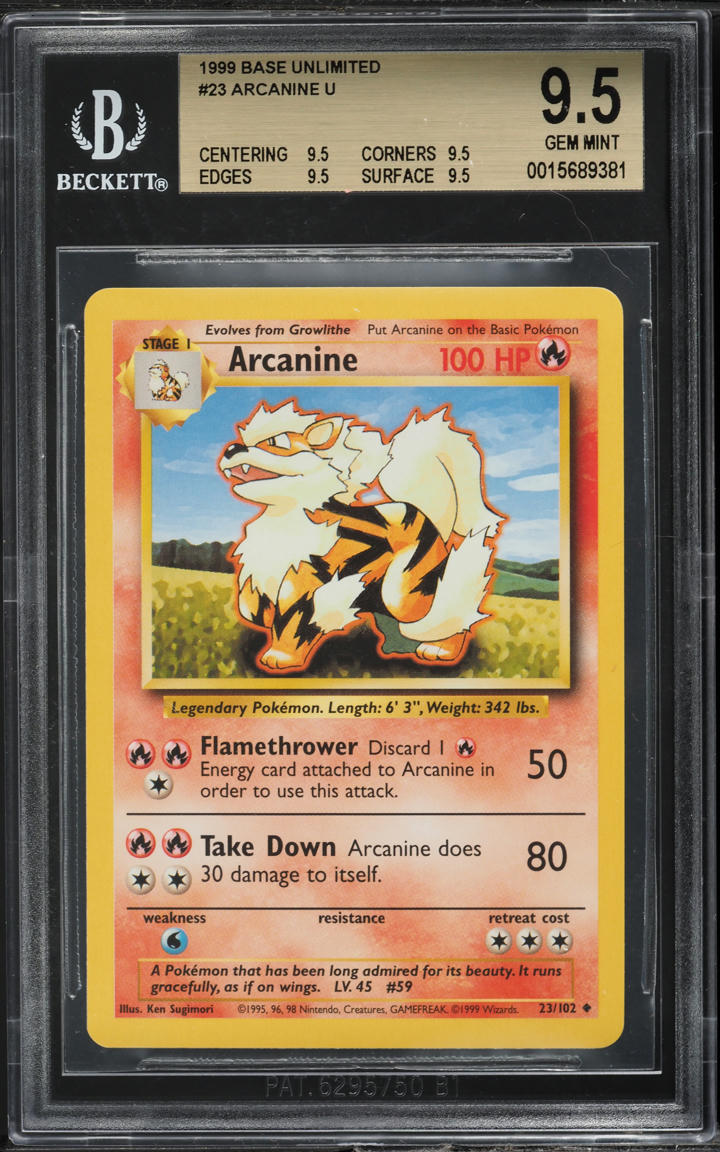 1999 Pokemon Base Set Arcanine #23 BGS 9.5 GEM MINT on Fanatics Collect