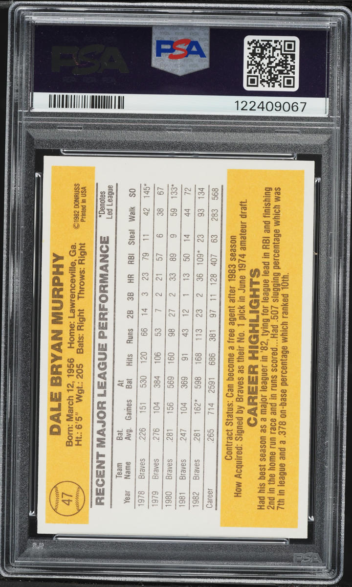 1983 Donruss Dale Murphy AUTO #47 PSA/DNA 9 MINT on Fanatics Collect