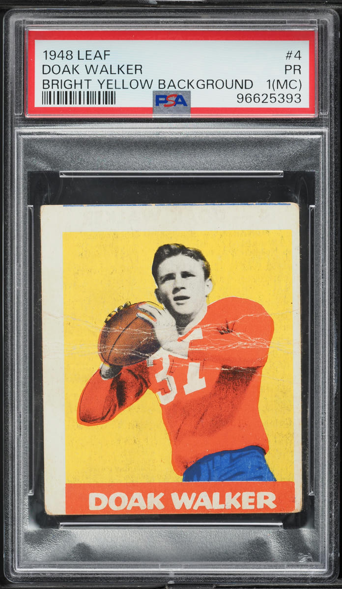 1948 Leaf Football Doak Walker ROOKIE, BRIGHT YELLOW BACKGROUND #4 PSA ...