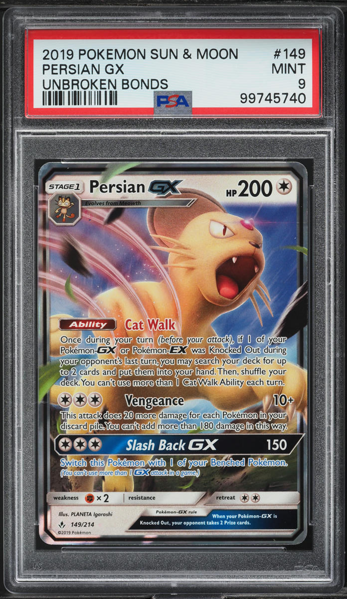 2019 Pokemon Sun & Moon Unbroken Bonds Persian GX #149 PSA 9 MINT on ...