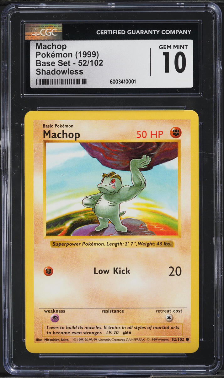 1999 Pokemon Base Set Shadowless Machop #52 CGC 10 GEM MINT on Fanatics ...