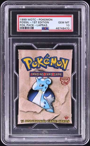 1999 Pokemon Fossil 1st Edition Booster Pack Lapras Art PSA 10 GEM MINT on Fanatics Collect