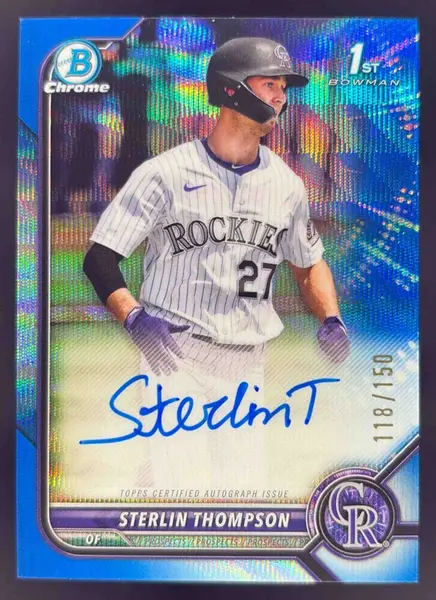 2022 Bowman Draft Chrome Pick Blue Wave Refractor Sterlin Thompson RC ...