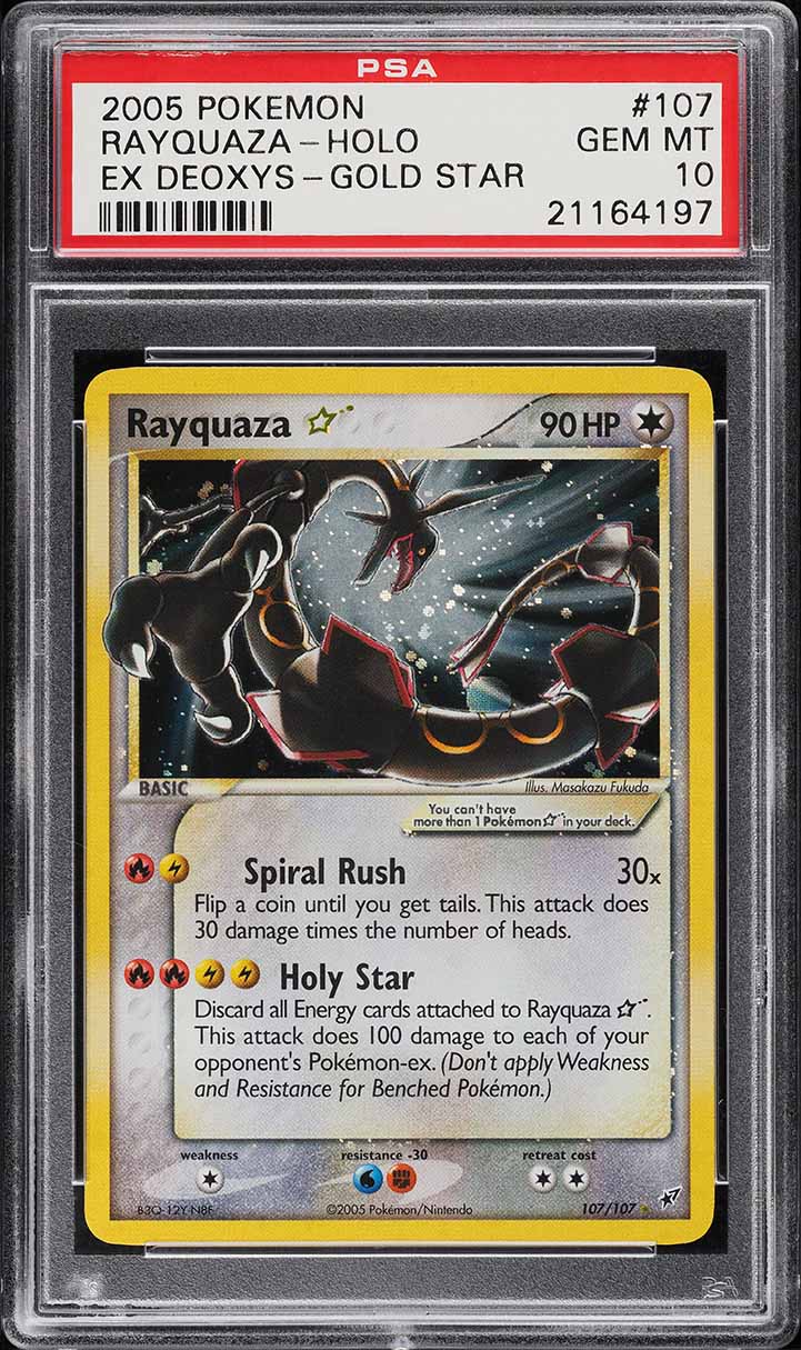 2005 Pokemon EX Deoxys Holo Rayquaza Gold Star #107 PSA 10 GEM MINT on ...