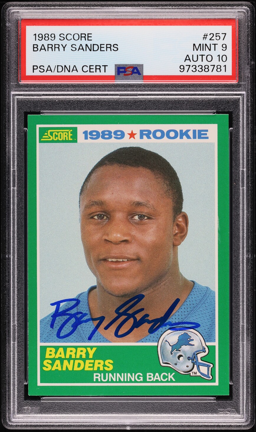 1989 Score Football Barry Sanders ROOKIE AUTO DNA 10 #257 PSA 9 MINT on ...