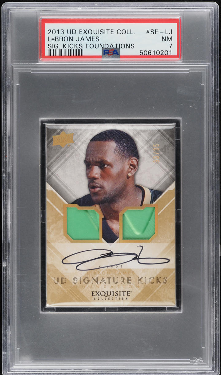 2013 Exquisite Collection Kicks Foundations LeBron James PATCH AUTO /35 PSA 7 on Fanatics Collect