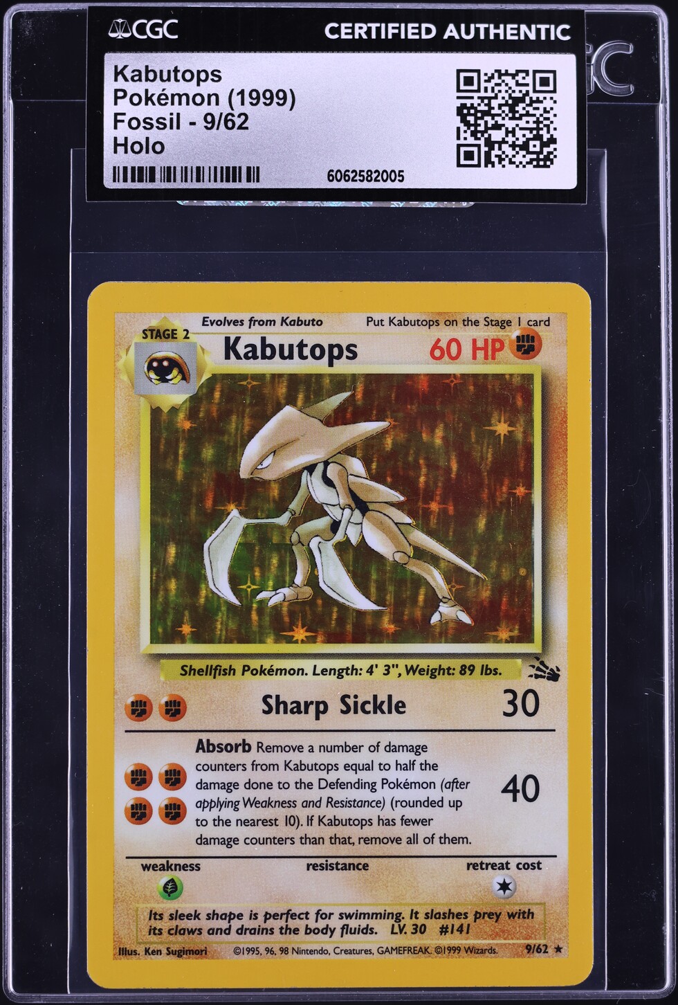 1999 Pokemon Fossil Holo Kabutops #9 CGC AUTH on Fanatics Collect