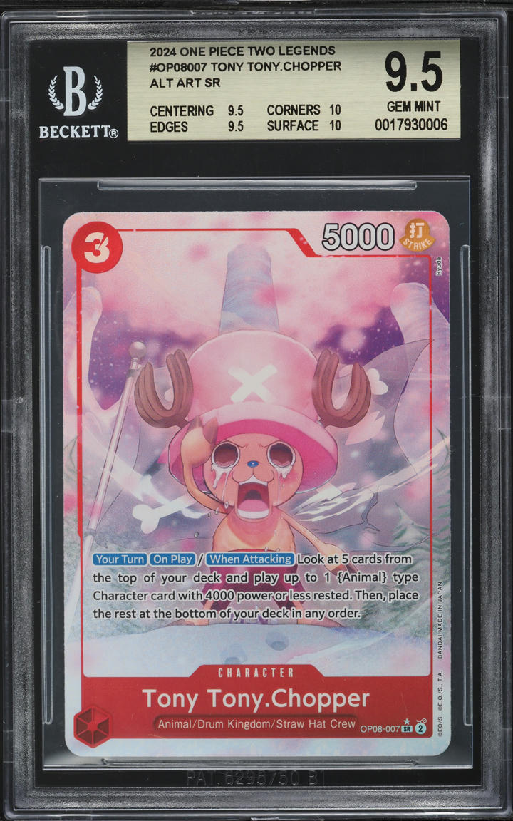 2024 One Piece Two Legends Alt Art Tony Tony Chopper #OP08-007 BGS 9.5 ...