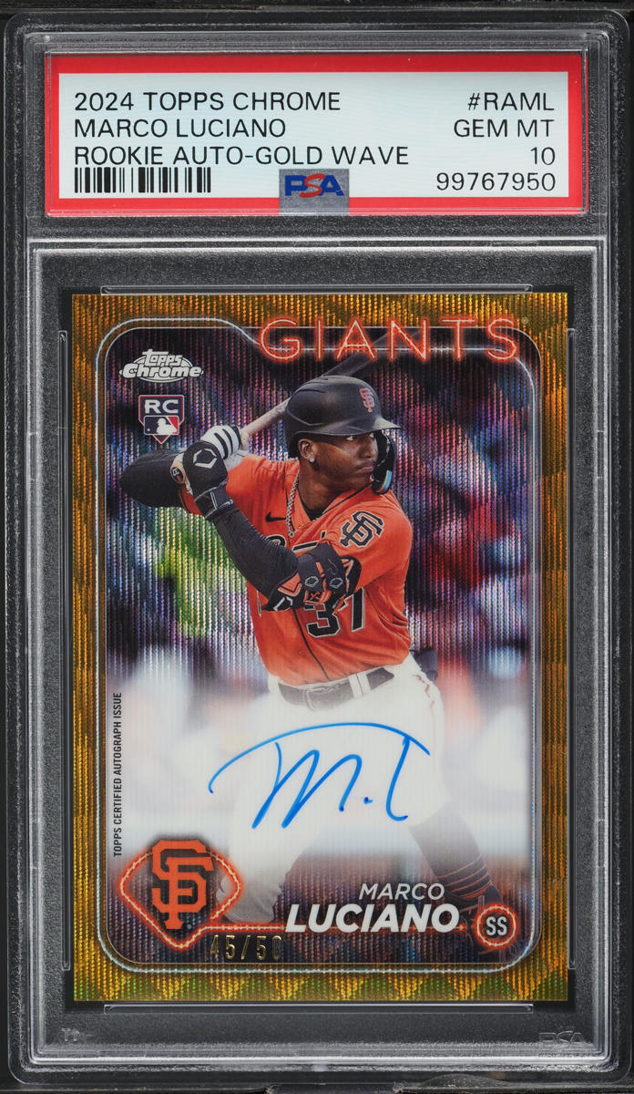 2024 Topps Chrome Gold Wave Marco Luciano ROOKIE AUTO /50 #RA-ML PSA 10 GEM MINT on Fanatics Collect