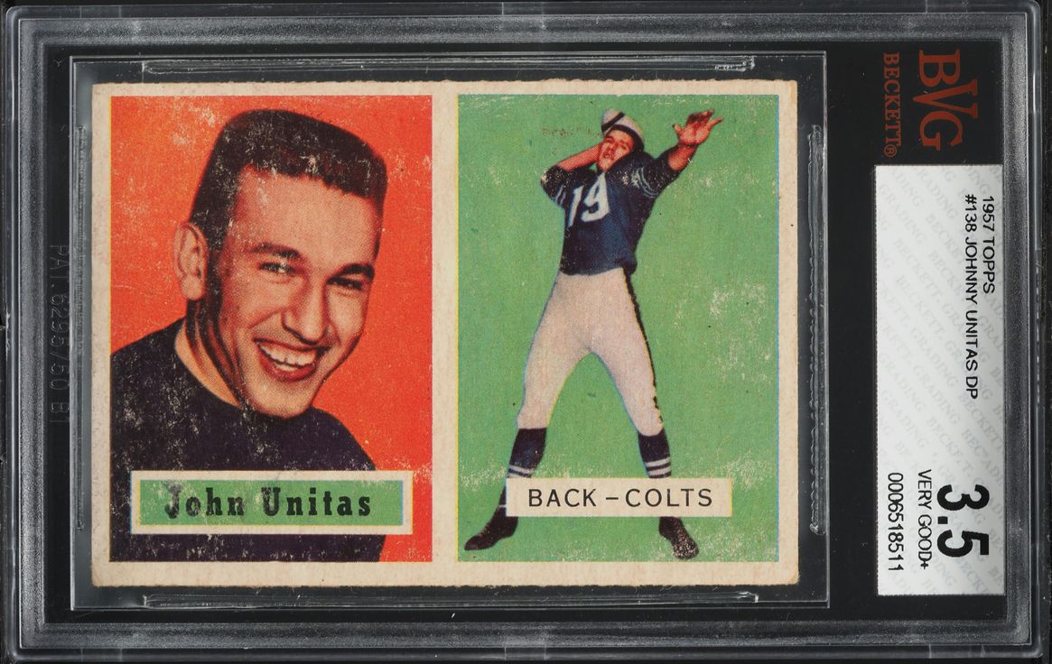 1957 Topps Football Johnny Unitas ROOKIE #138 BVG 3.5 VG+ on Fanatics ...