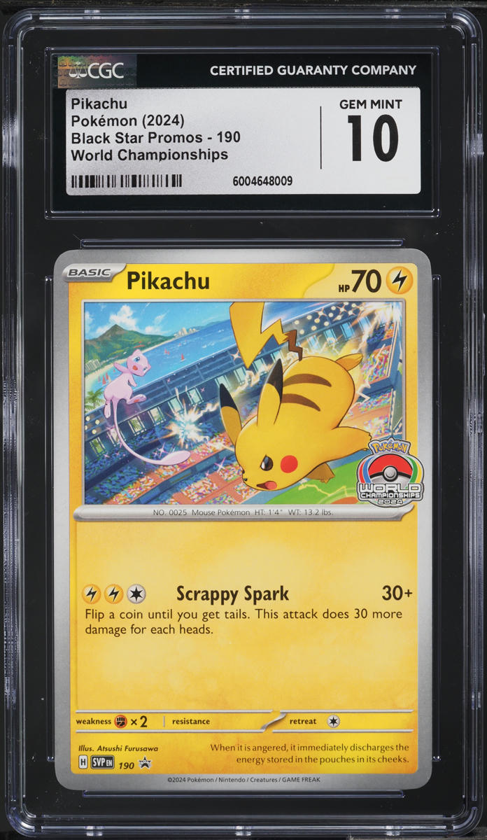 2024 Pokemon Black Star Promo World Championships Pikachu #190 CGC 10 GEM MINT on Fanatics Collect