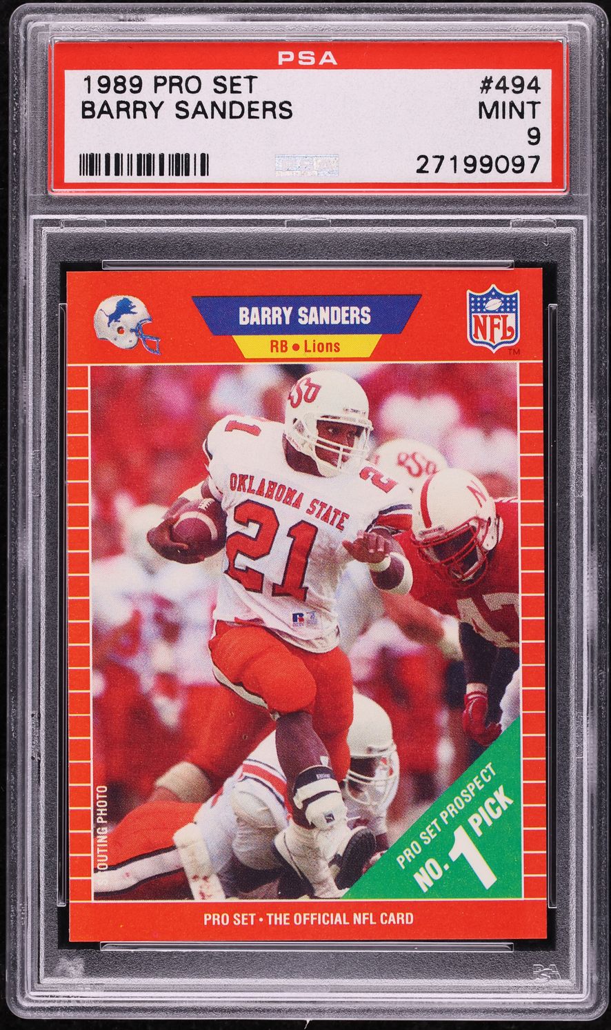 1989 Pro Set Football Barry Sanders ROOKIE #494 PSA 9 MINT on Fanatics ...