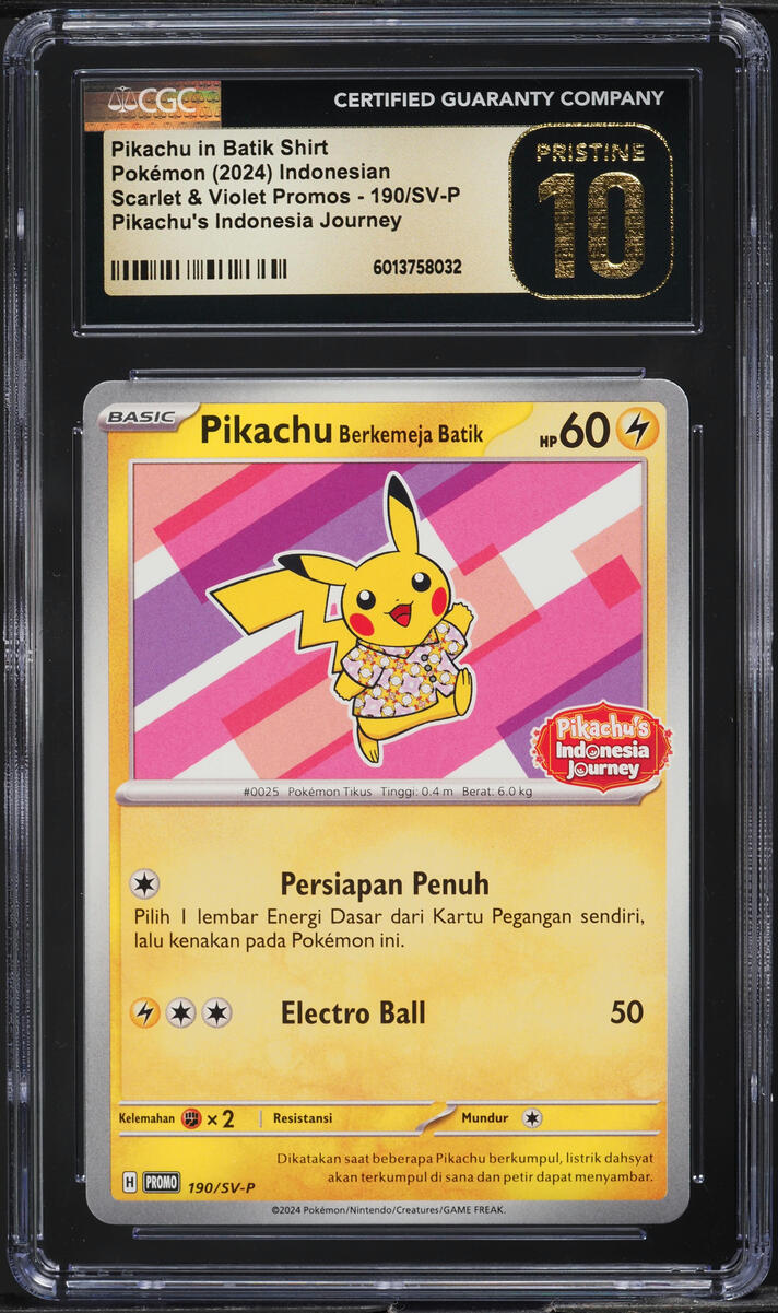 2024 Pokemon Indonesian SV Journey Pikachu In Batik Shirt #190 CGC 10 PRISTINE on Fanatics Collect