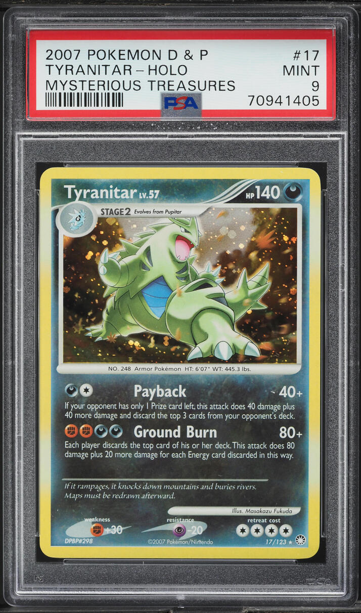 2007 Pokemon Diamond & Pearl Mysterious Treasures Holo Tyranitar #17 PSA 9 MINT on Fanatics Collect