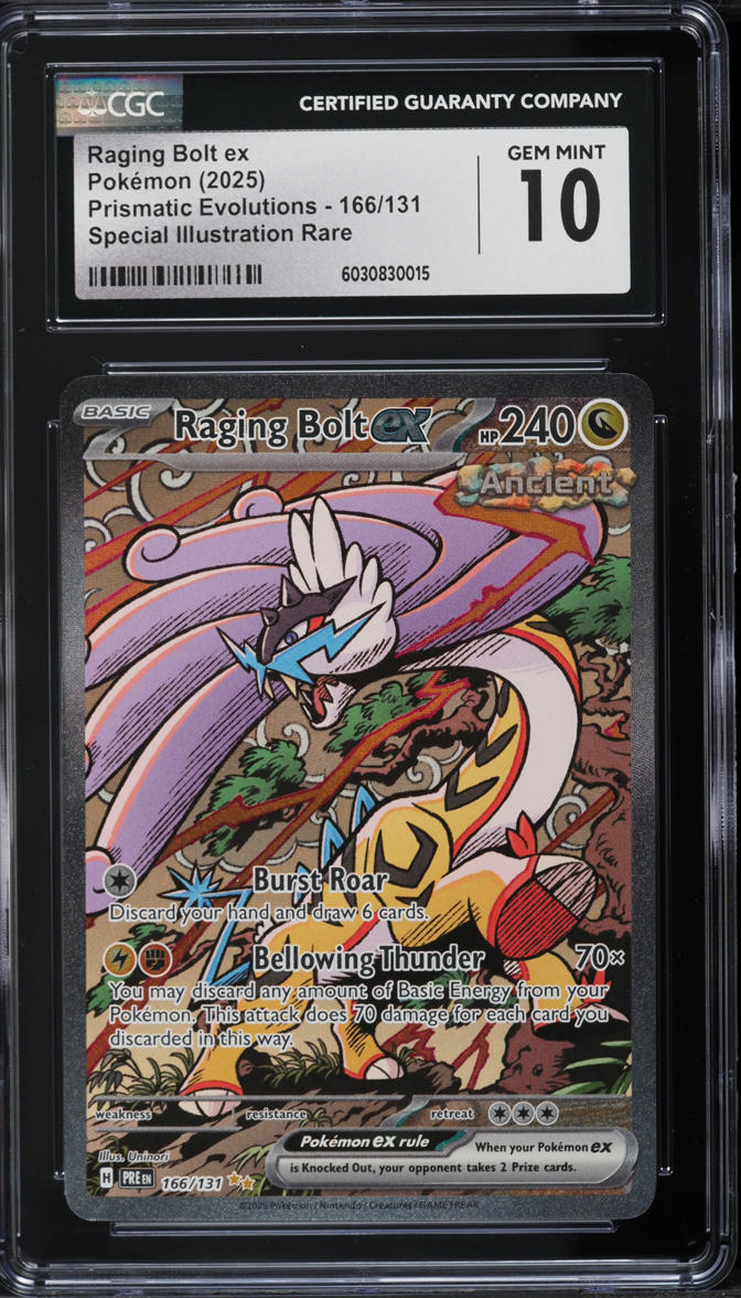 2025 Pokemon SV Prismatic Evolutions SIR Raging Bolt ex #166 CGC 10 GEM ...