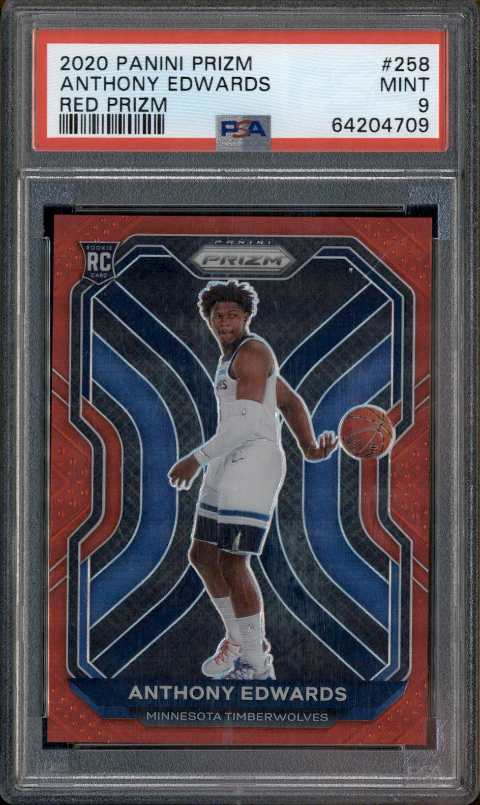 2020 Panini Prizm Red Prizm #258 Anthony Edwards RC Rookie /299 PSA 9 ...