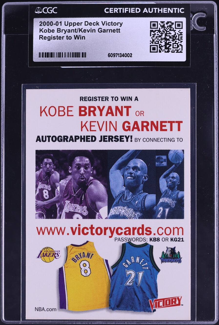 2000 Upper Deck Victory Register to Win Kobe Bryant Kevin Garnett CGC ...