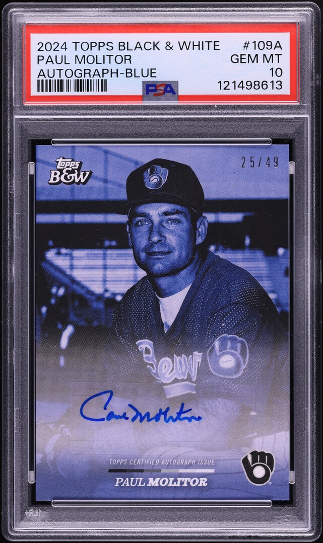 2024 Topps Black & White Blue Paul Molitor AUTO /49 #109-A PSA 10 GEM ...