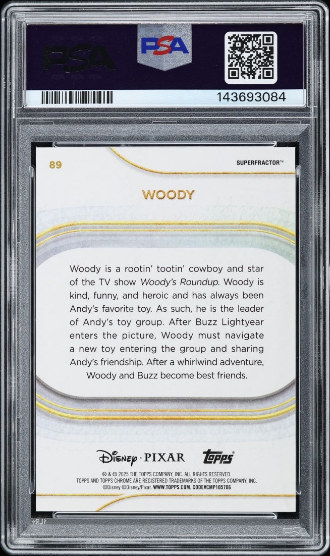 2025 Topps Chrome Disney Superfractor Toy Story Woody 1/1 #89 PSA 10 ...