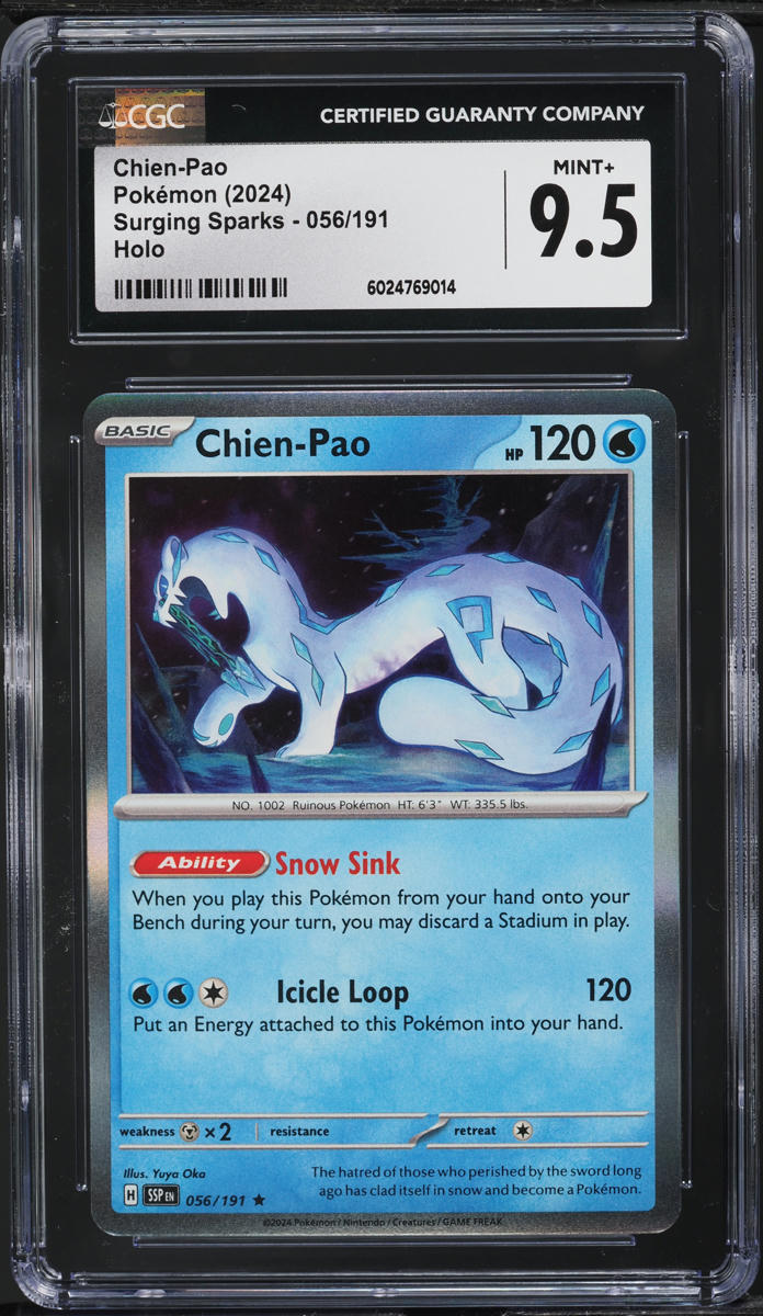 2024 Pokemon Scarlet & Violet Surging Sparks Holo Chien-Pao #56 CGC 9.5 MINT+ on Fanatics Collect